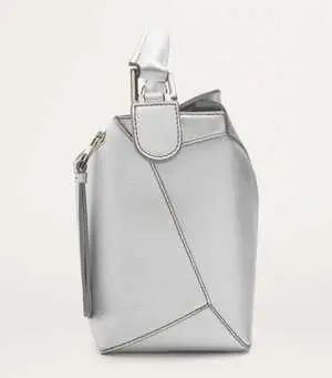 Loewe Small Metallic Leather Puzzle Top-handle Bag - Silver