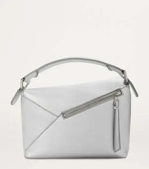 Loewe Small Metallic Leather Puzzle Top-handle Bag - Silver