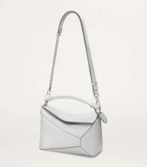 Loewe Small Metallic Leather Puzzle Top-handle Bag - Silver