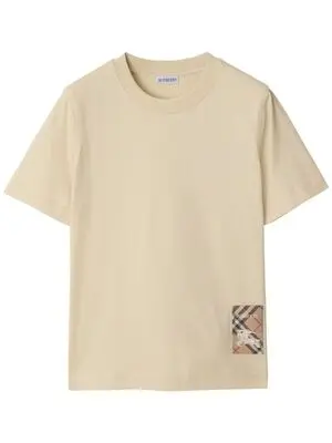 Buy Burberry Check Label Cotton T-shirt - Beige At 16% Off
