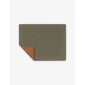 LIND DNA Square Large Reversible Leather Table Mat 35cm X 45cm - Army Green And Nature