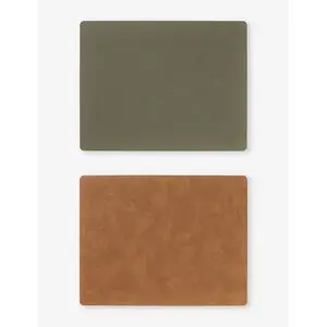 LIND DNA Square Large Reversible Leather Table Mat 35cm X 45cm - Army Green And Nature