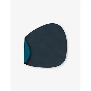 LIND DNA Curve Large Reversible Leather Table Mat 35cm-45cm - Midnight Blue And Petrol