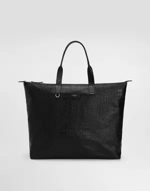 Dolce & Gabbana Large Crocodile-print Calfskin Shopper - Black
