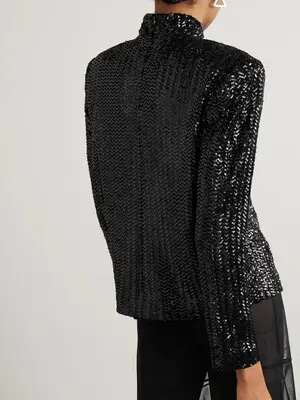 ANINE BING Josephine Sequined Tulle Top