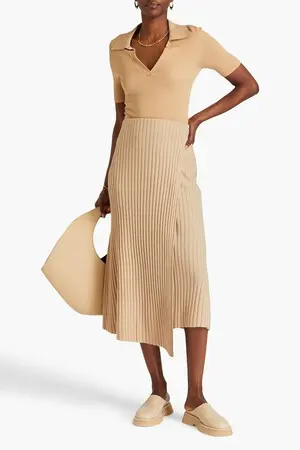 BY MALENE BIRGER Cassila Wrap-effect Ribbed Merino Wool Midi Skirt