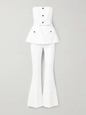 SELF-PORTRAIT Strapless Belted Embellished Stretch-crepe Jumpsuit - White