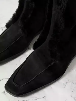 TOTEME Shearling-trimmed Suede Ankle Boots