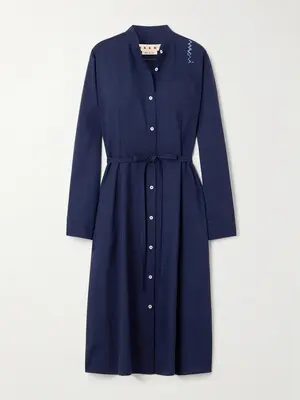 Marni Embroidered Wool-twill Midi Shirt Dress