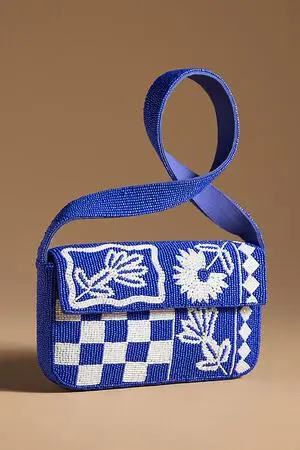 Anthropologie By Anthropologie Beaded Floral Edition Shoulder Bag Blue