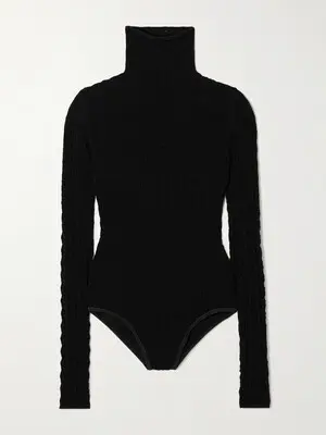 Alaïa Open-knit Turtleneck Bodysuit - Black