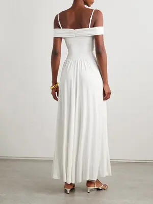 Simkhai Amarantha Cold-shoulder Pleated Gown - Neutrals