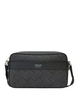 FERRAGAMO Logo Debossed Messenger Bag - Black