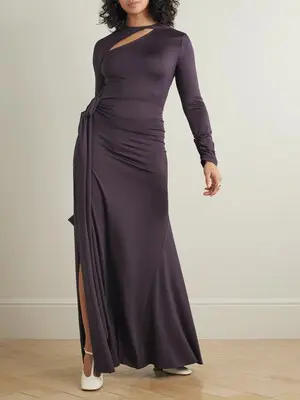 Victoria Beckham Tie-detailed Gathered Cut-out Gown