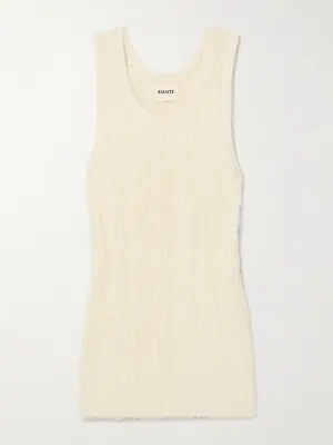 Khaite Lena Ribbed Silk And Cashmere-blend Tank - Neutrals