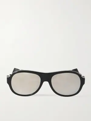 Celine Aviator-style Leather-trimmed Sunglasses - Black