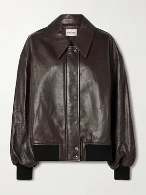 Khaite Shelman Leather Bomber Jacket - Brown