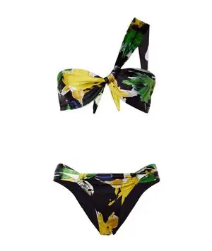 SARA CRISTINA Narcissus One-shoulder Printed Bikini - Black