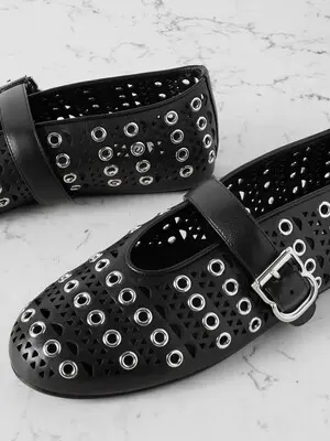 Alaïa Vienne Perforated Leather Ballet Flats - Black