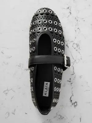 Alaïa Vienne Perforated Leather Ballet Flats - Black