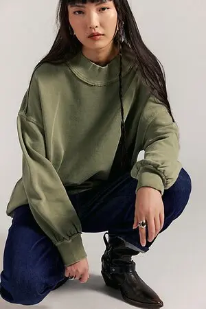 Ribbed Trim Long Sleeve Sweatshirts