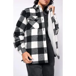 WILDFANG Essential Flannel Fleece Lined Shacket Black/white