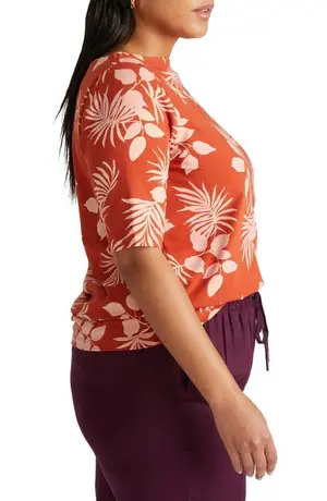 Universal Standard Bella Boatneck Stretch Pima Cotton Top - Rooibos Tea Palm Print