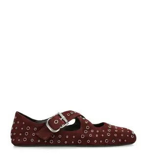 Alaïa Suede Embellished Ballet Flats - Brown