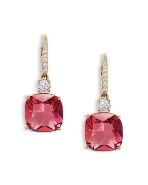 Nadri Soleil Cushion Drop Earrings - Gold/pink