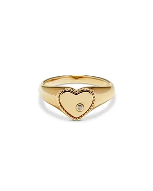 Yvonne Léon 9k Yellow Diamond Heart Signet Ring - Gold