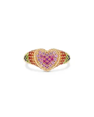 Yvonne Léon 9k Yellow Gold Heart Signet Ring - Pink/gold