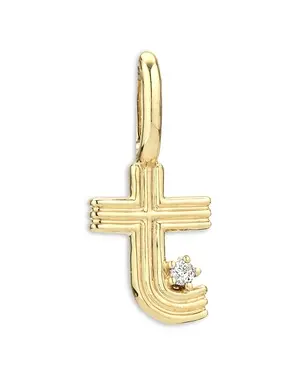 Adina Reyter Adina Reyter 9k Yellow Gold Groovy Initial Diamond Pendant T
