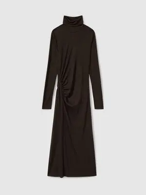 REISS Nile Wool Jersey Midi Dress - Brown