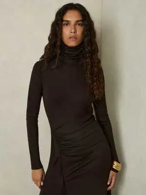 REISS Nile Wool Jersey Midi Dress - Brown