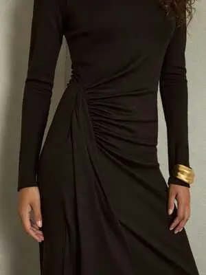 REISS Nile Wool Jersey Midi Dress - Brown