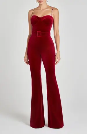 NADINE MERABI Harley Flare Velvet Jumpsuit