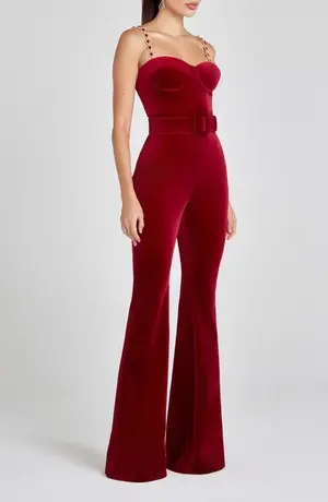 NADINE MERABI Harley Flare Velvet Jumpsuit