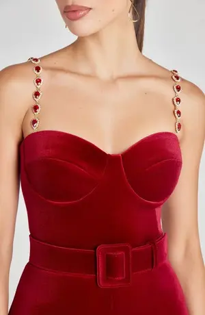 NADINE MERABI Harley Flare Velvet Jumpsuit