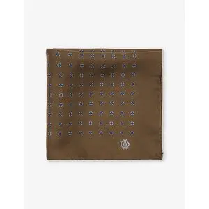 Dunhill Circular Neats Printed Silk Pocket Square - Olive