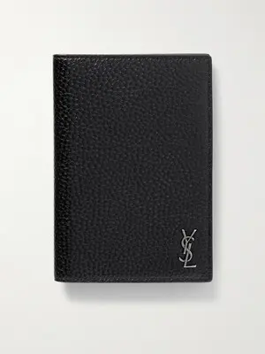 Saint Laurent Cassandre Logo-embellished Full-grain Leather Passport Holder - Black