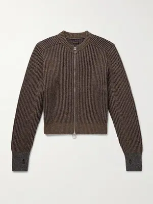 Kapital Cropped Ribbed Wool Zip-up Cardigan