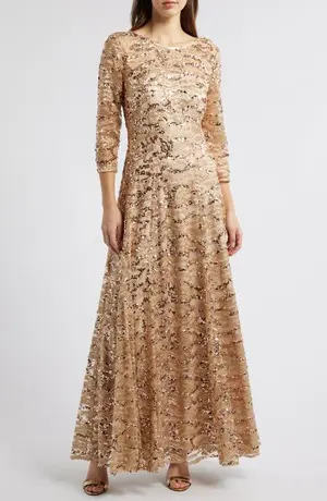 TAHARI ASL Sequin A-line Gown