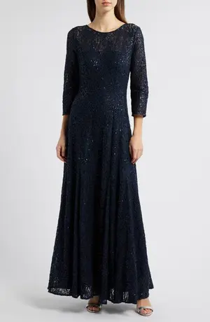 TAHARI ASL Sequin Lace A-line Gown