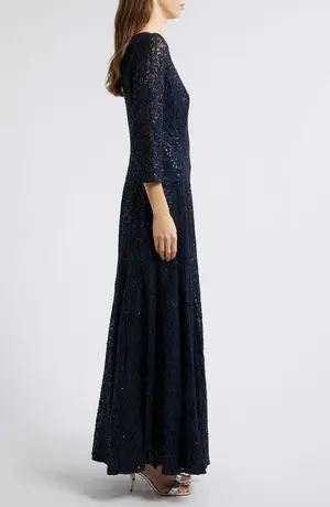 TAHARI ASL Sequin Lace A-line Gown