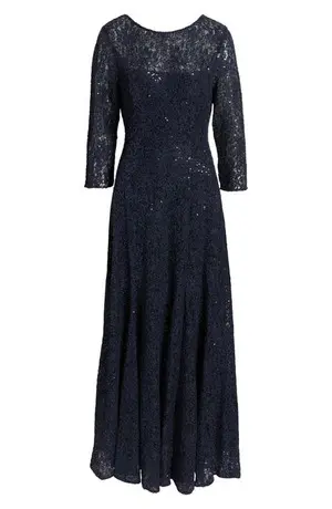 TAHARI ASL Sequin Lace A-line Gown