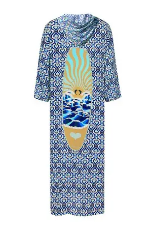 Henelle Hooded Printed Kaftan - Surf Rider