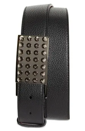 CHRISTIAN LOUBOUTIN Funky Empire Calfskin Leather Belt - Black/ Gun Metal
