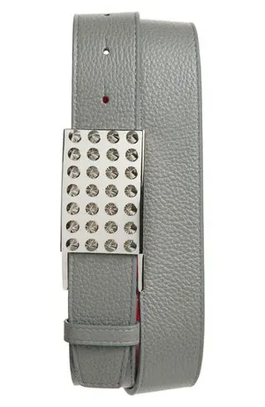 CHRISTIAN LOUBOUTIN Funky Empire Calfskin Leather Belt - Smoke Grey/silver
