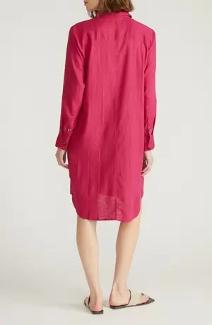 Universal Standard Seaside Long Sleeve Linen Blend Shirt Dress