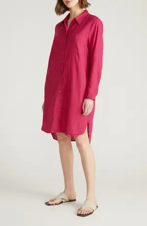 Universal Standard Seaside Long Sleeve Linen Blend Shirt Dress